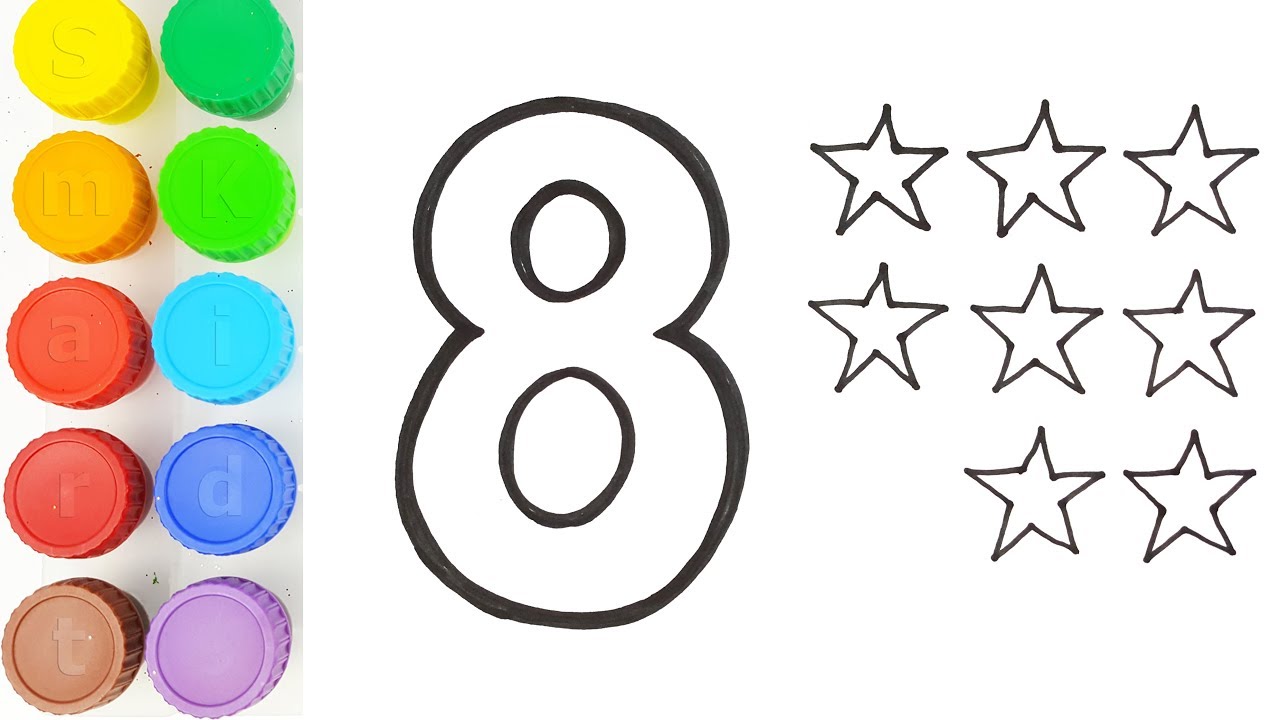 Learn numbers | Drawing and coloring 8 stars | Learn colors for kids ...
