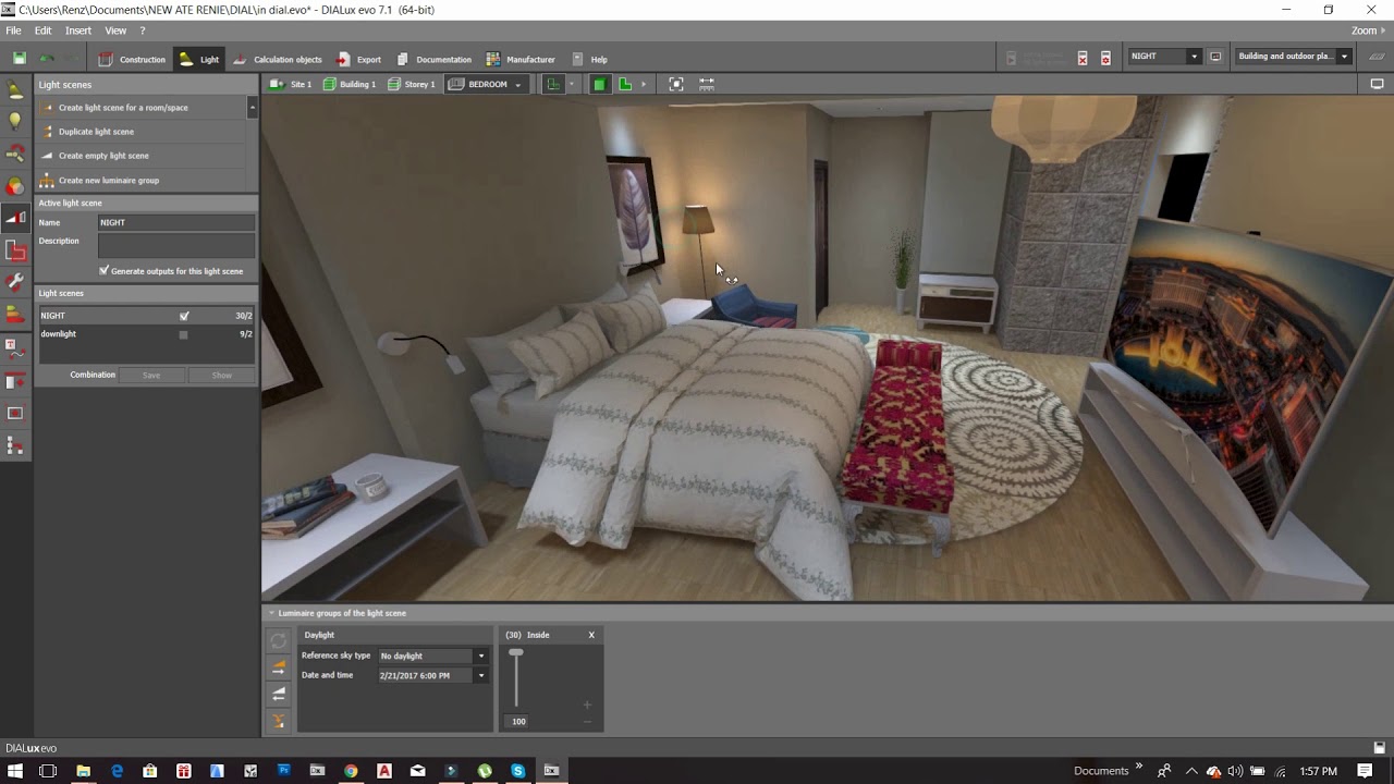 Dialux Evo: How to create a group of lights: LIGHT SCENE - YouTube