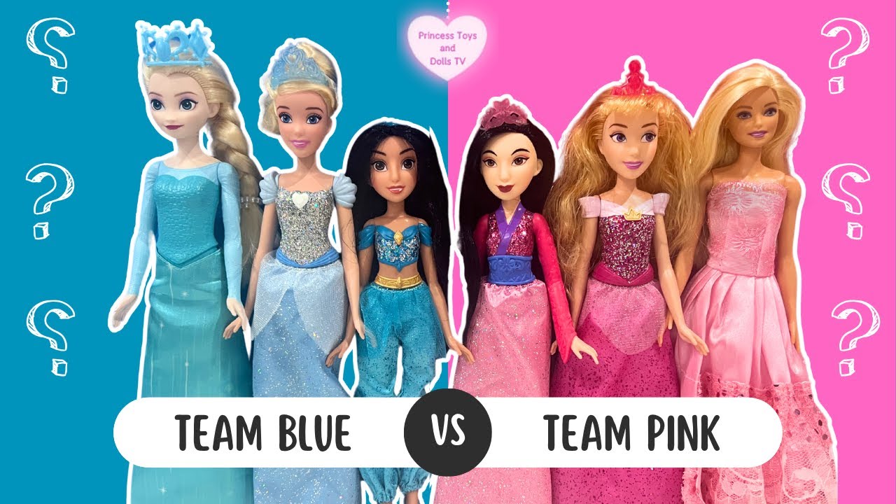 Blue vs Pink Dress Challenge - Disney Princesses and Barbie Doll ...