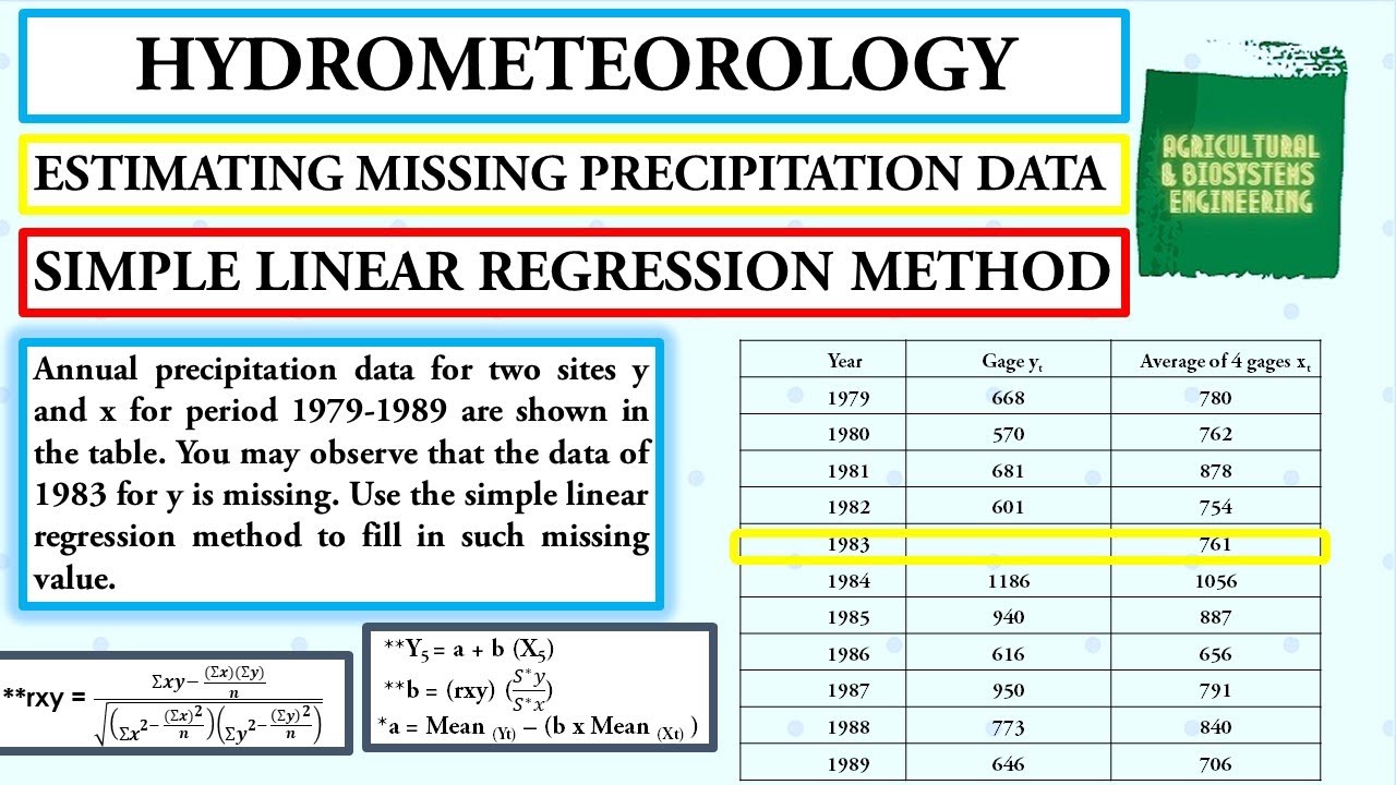 Estimating Missing Precipitation Data Using Simple Linear Regression Data Hyrdrometeorology