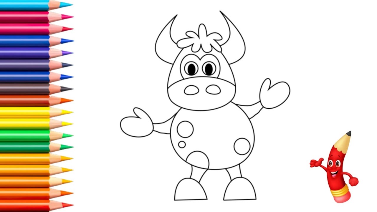How to Draw A Funny Cow||Drawing Tutorial for Kids and Toddler||Cow ka ...