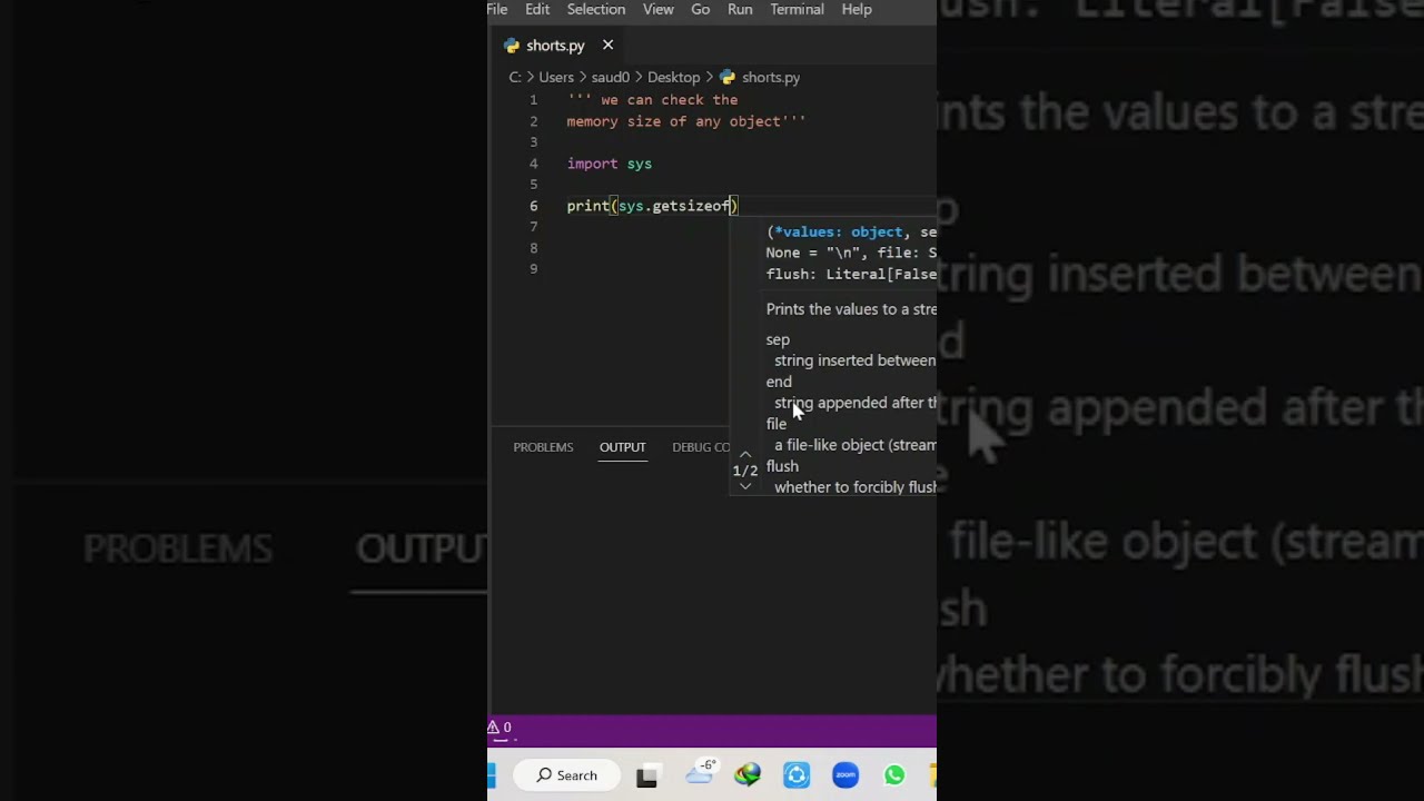 Check Size Of Object In Python shortvideo short shorts YouTube Check Size Of Object In Python shortvideo short shorts YouTube