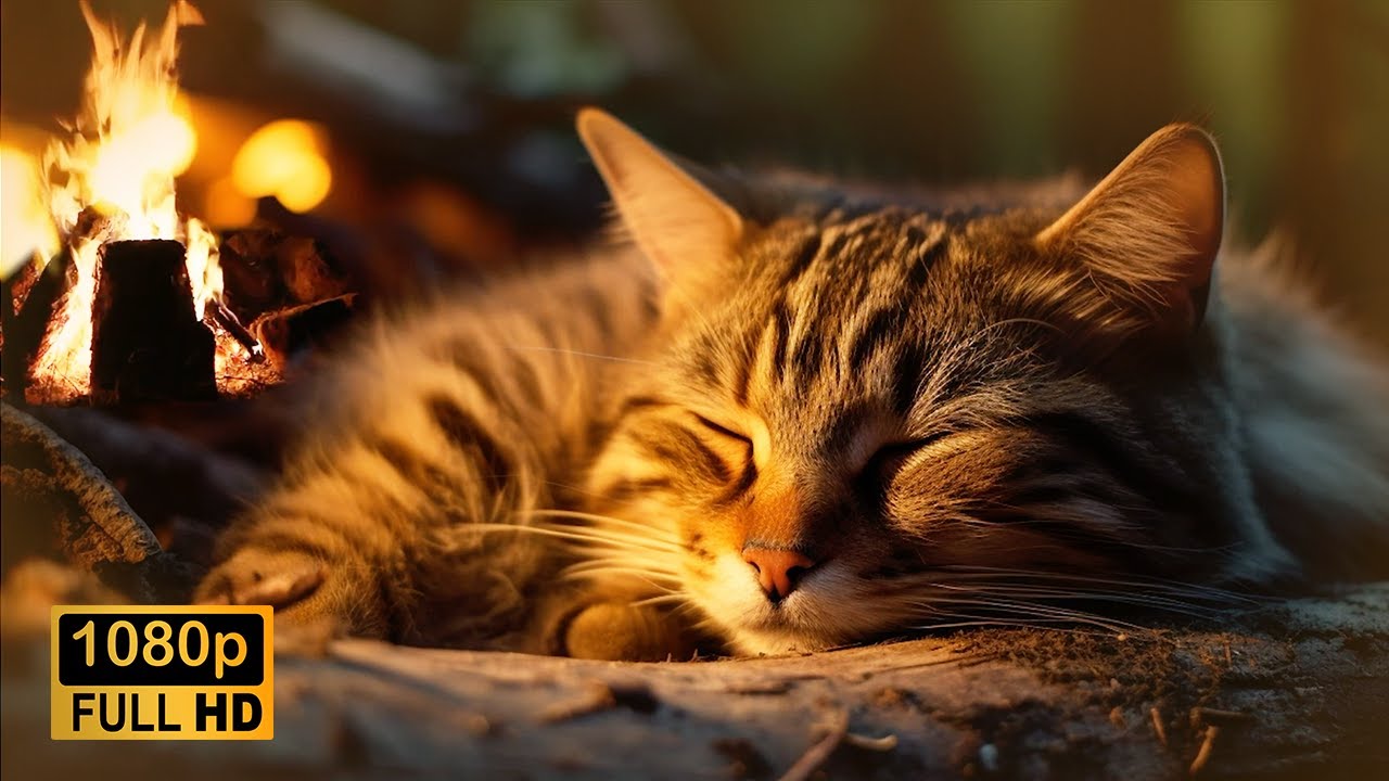 🔥 Crackling Fire & Adorable Cat 🐾 Transform Your Space into a Cozy ...