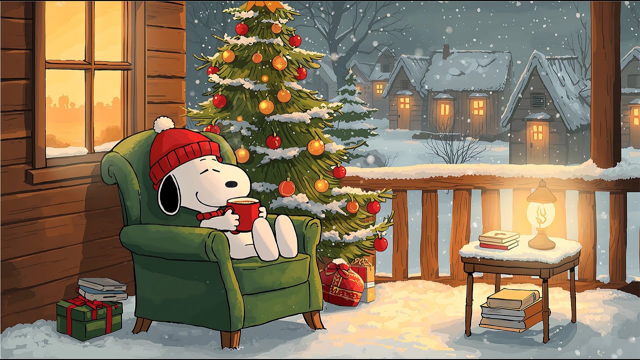 Snoopy’s Snowy Christmas Cabin Night ️ Cozy Lofi Holiday 🎄 Gentle ...