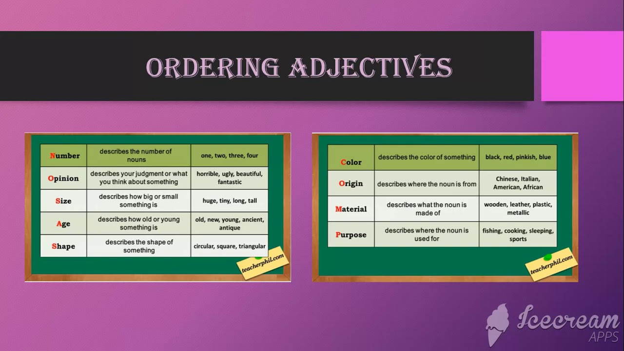 ENGLISH TUTORIAL - ORDER ADJECTIVES - YouTube