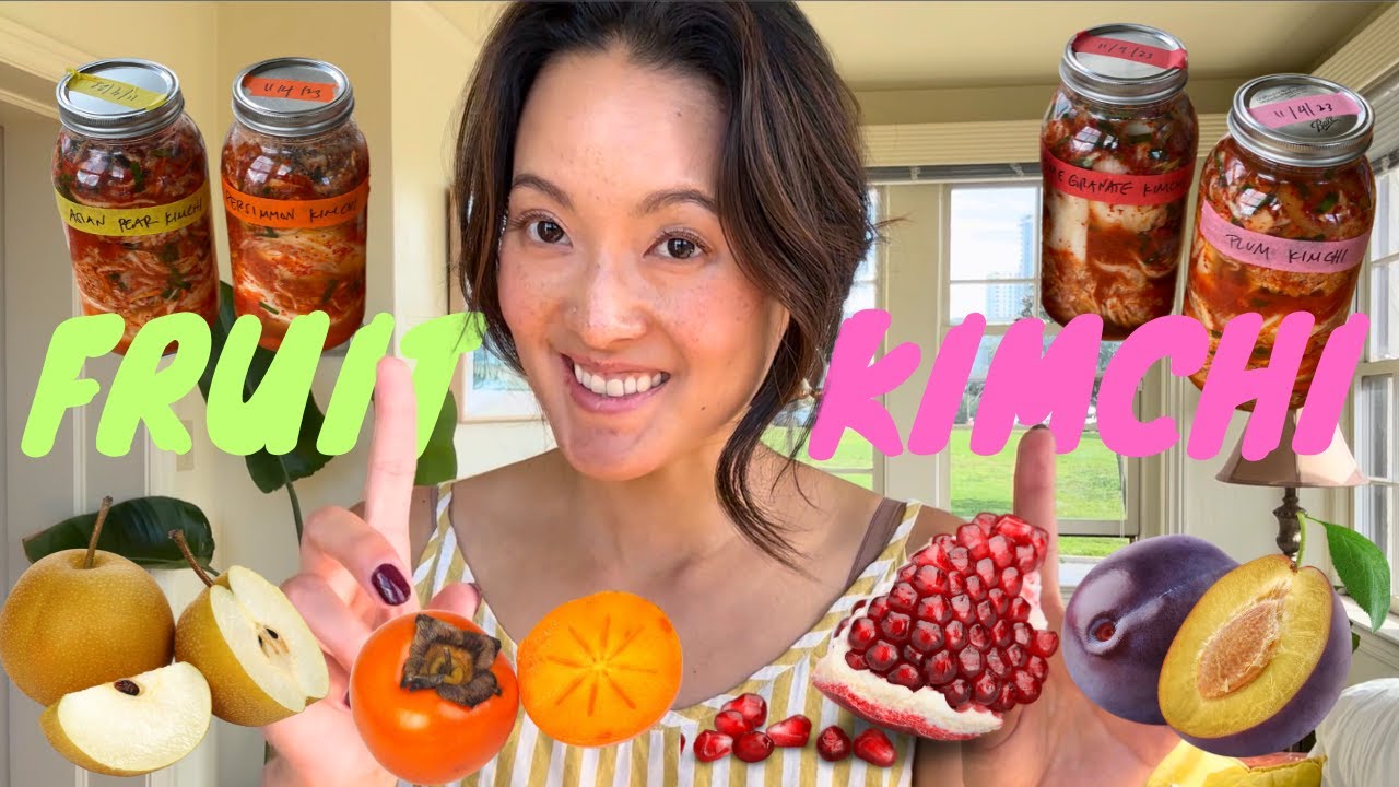 How to make FRUIT KIMCHI with persimmon, pomegranate, pear, plum - YouTube