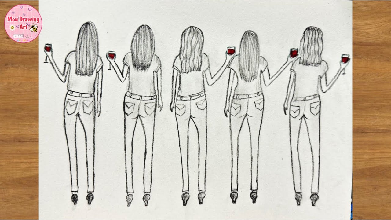Easy Five Best Friend Pencil Sketch Tutorial step by step | How To Draw ...