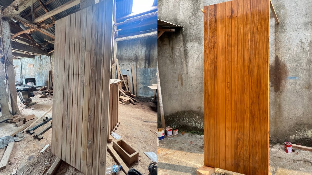 Pembuatan Pintu Solid Jati Perhutani Finishing Melamic Doff - YouTube