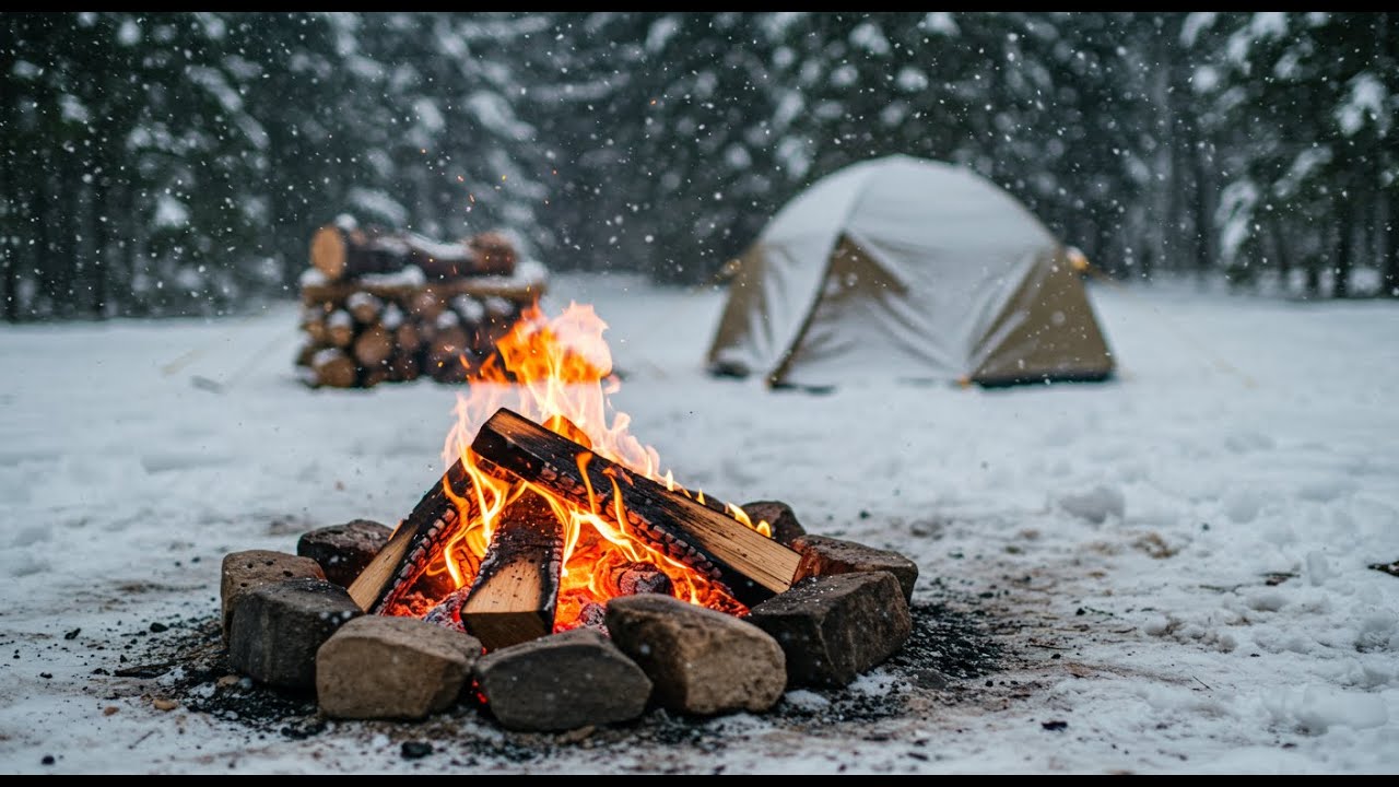 🔥 Crackling Campfire (12 HOURS). Relaxing Campfire in the Winter Forest ...