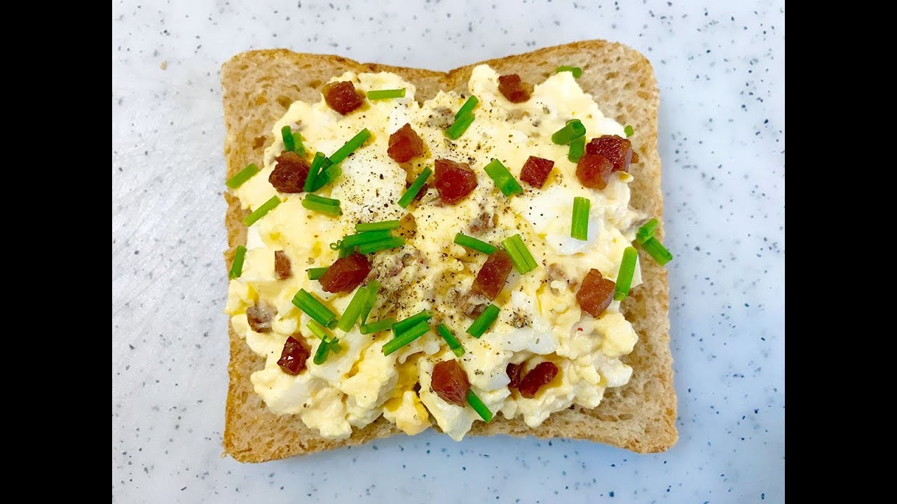 Open Faced Egg & Bacon Sandwich Recipe : แซด์นวิช - YouTube