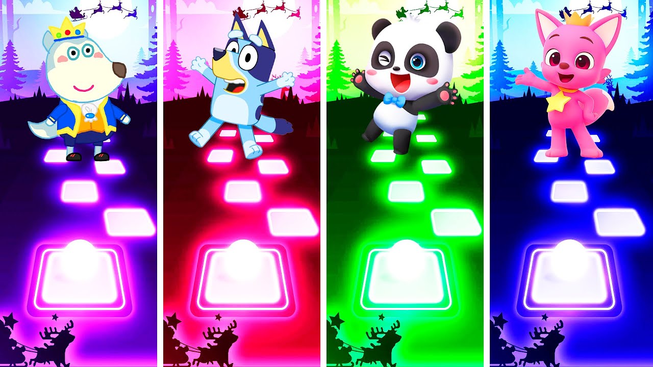 WOLFOO vs BLUEY vs BABYBUS vs PINKFONG | Tiles Hop EDM Rush - YouTube