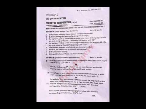 Theory of Computation BCA Previous Question Paper BG 5th Semester BCA ...
