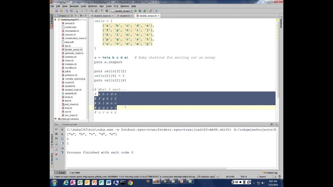 Ruby II - Double Arrays - Lecture 19 - YouTube
