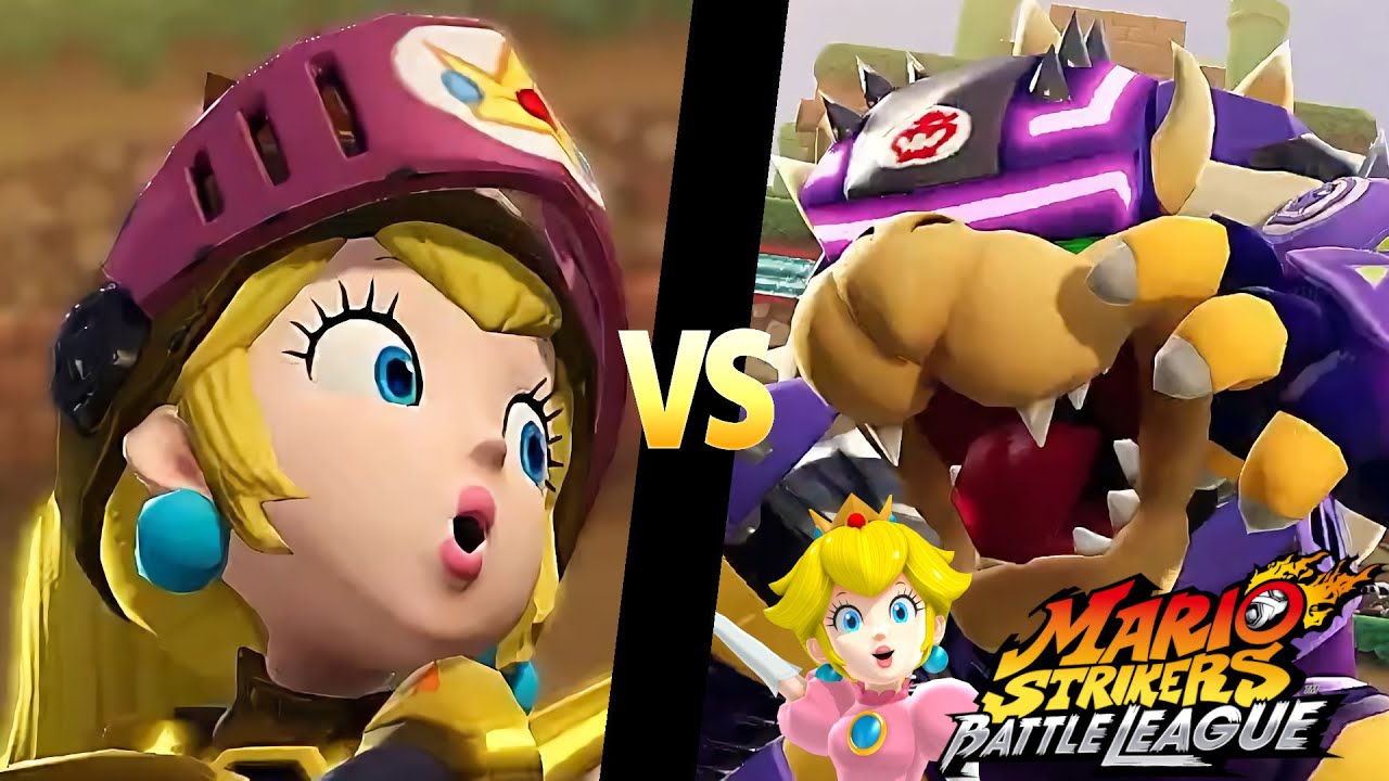 Mario Strikers Battle League Team Peach vs Team Bowser in Mushroom Hill ...