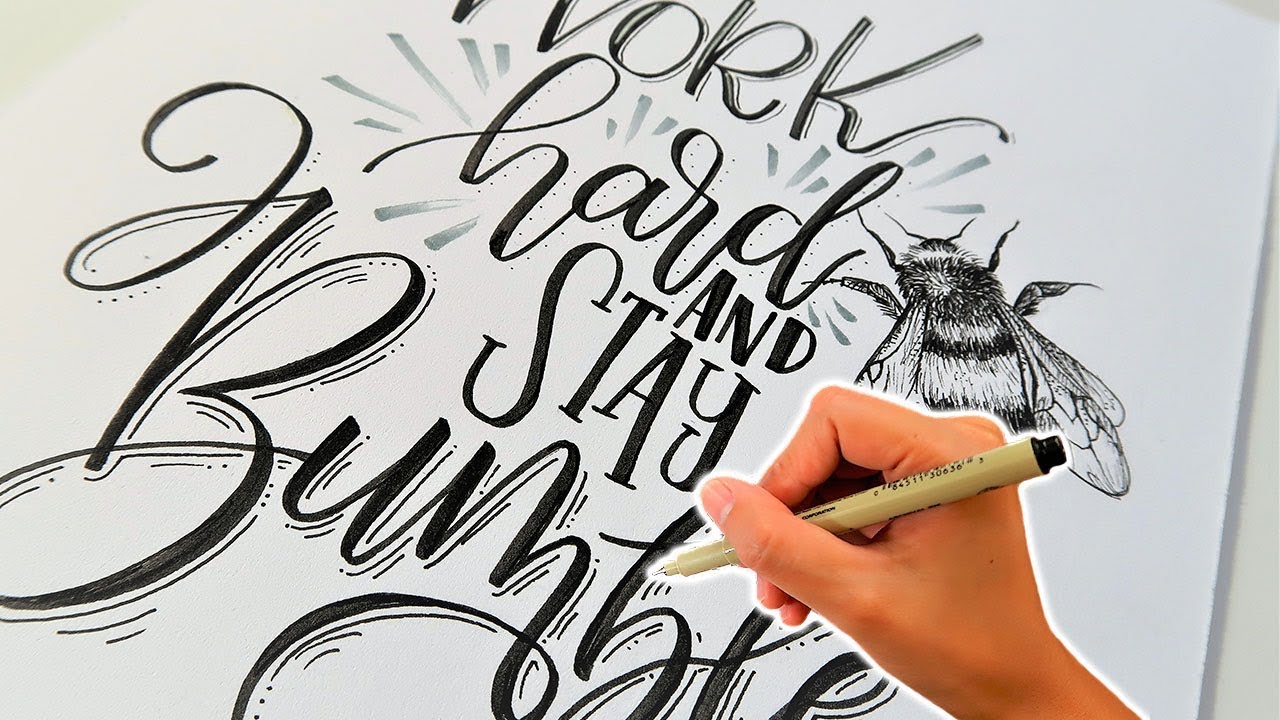 Bumblebee Drawing | Hand Lettering Art with Bumblebees - YouTube