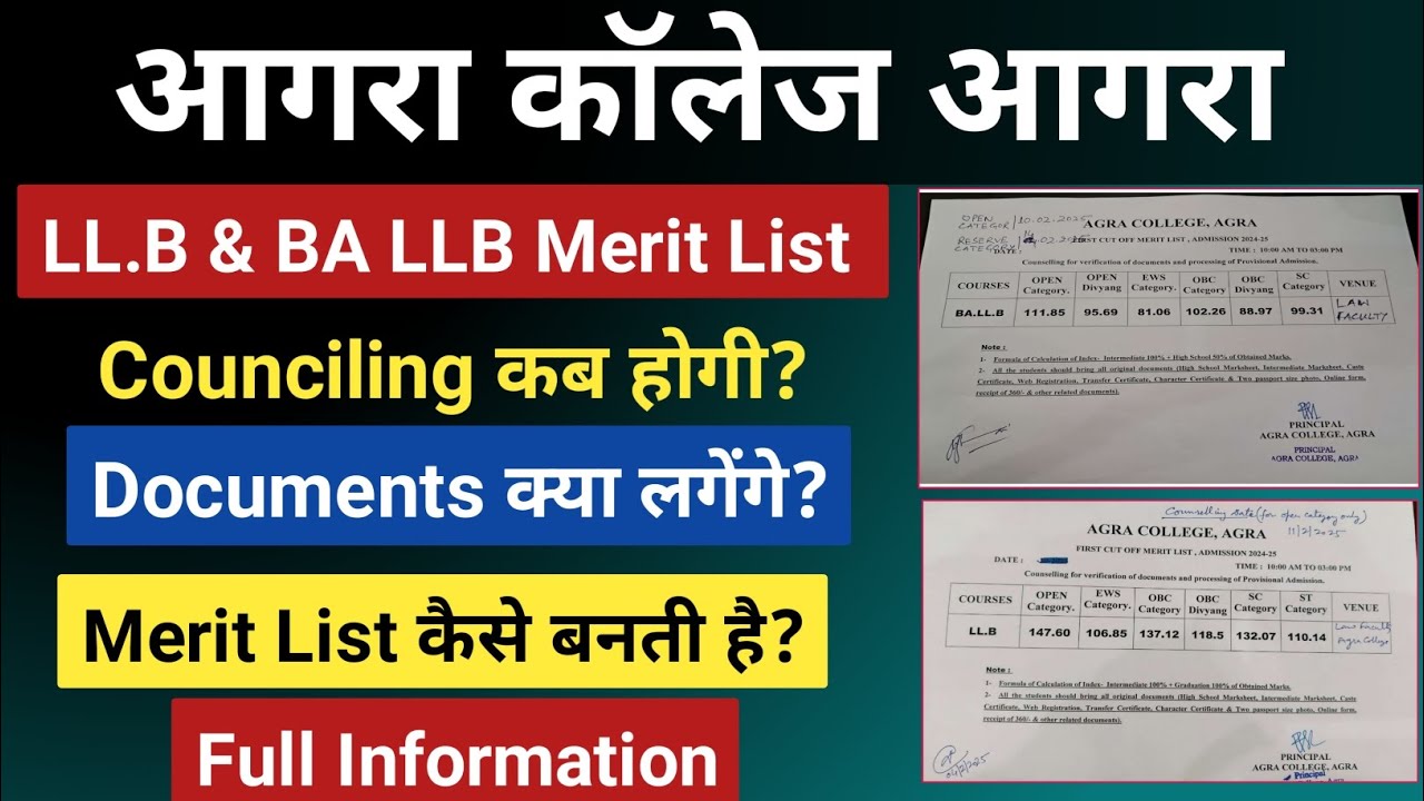 LLB & BA LLB Merit List Agra College | agra college LLB merit list 2024 ...