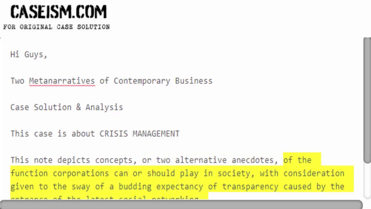 Two Metanarratives of Contemporary Business Case Solution & Analysis Caseism.com - YouTube