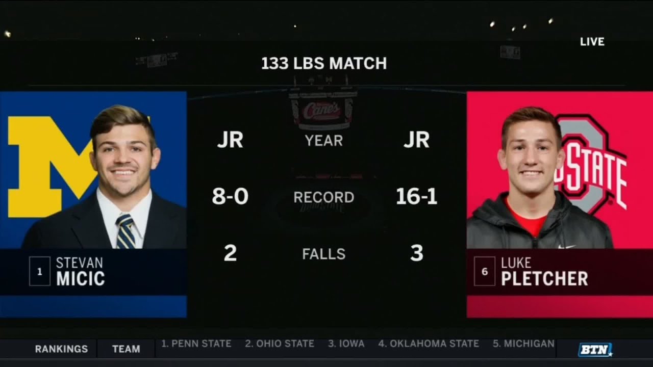 133 LBS: #1 Stevan Micic (Michigan) vs. #6 Luke Pletcher (Ohio State ...