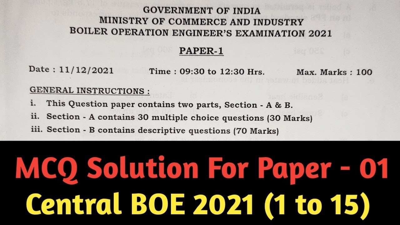 MCQ Solution for Paper 01 | Central Boiler Operation Engineering Exam ...