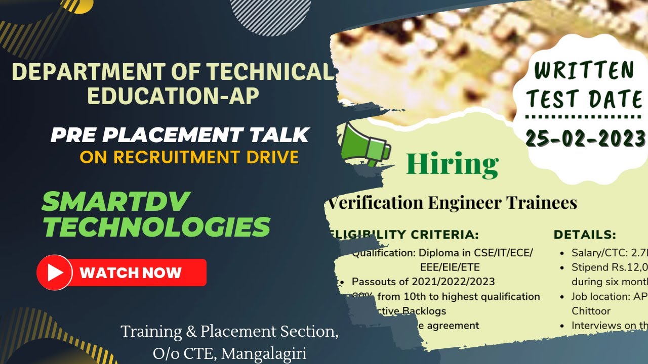 Pre Placement Talk on Recruitment Drive by SmartDV Technologies Pvt Ltd ...