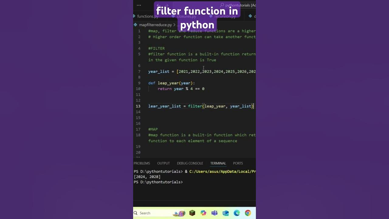 Filter Function In Python Python Coding Filterfunction Youtube