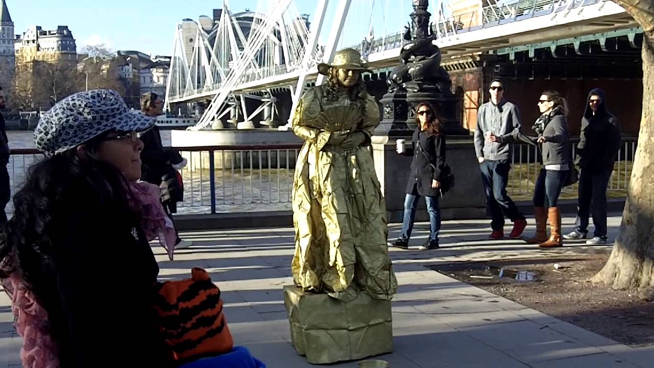 Living Art, Gold Statue, South Bank, London - YouTube