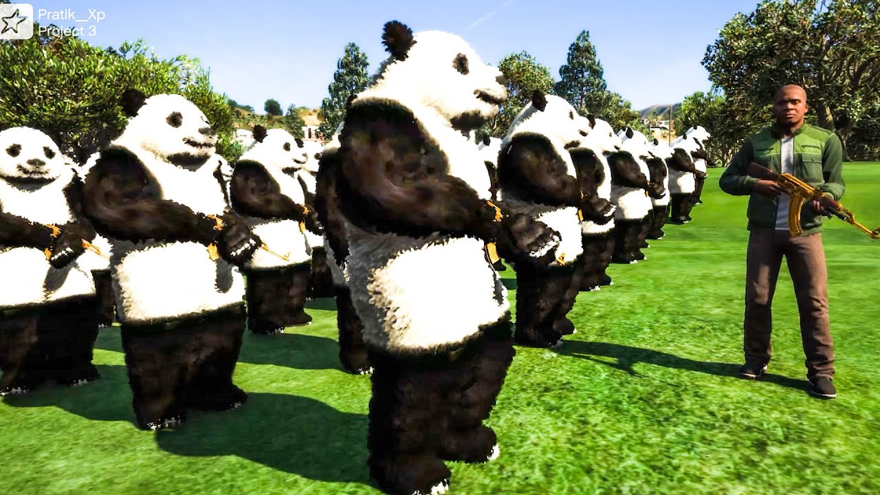GTA 5 Franklin With 100 Deadly Panda Army + All police gtav - YouTube