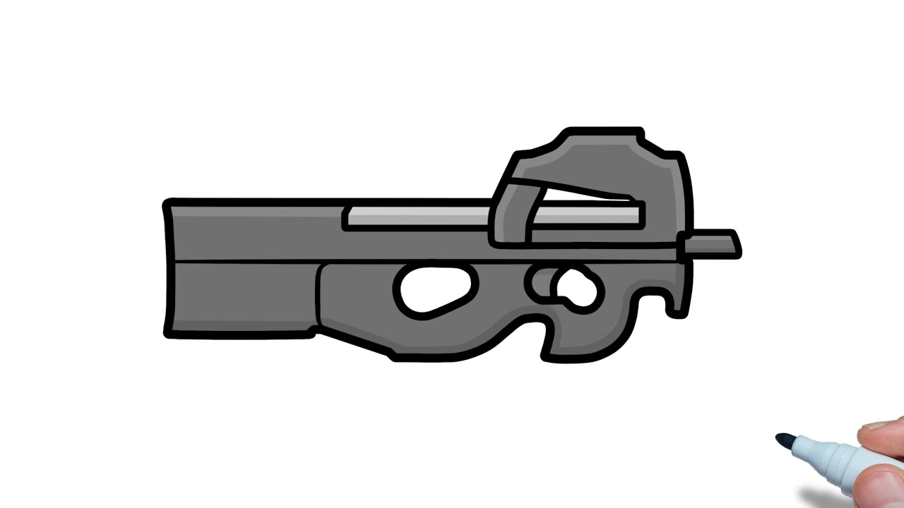 How to draw FN P90 gun easy | Drawing fn p90 cs go gun - YouTube