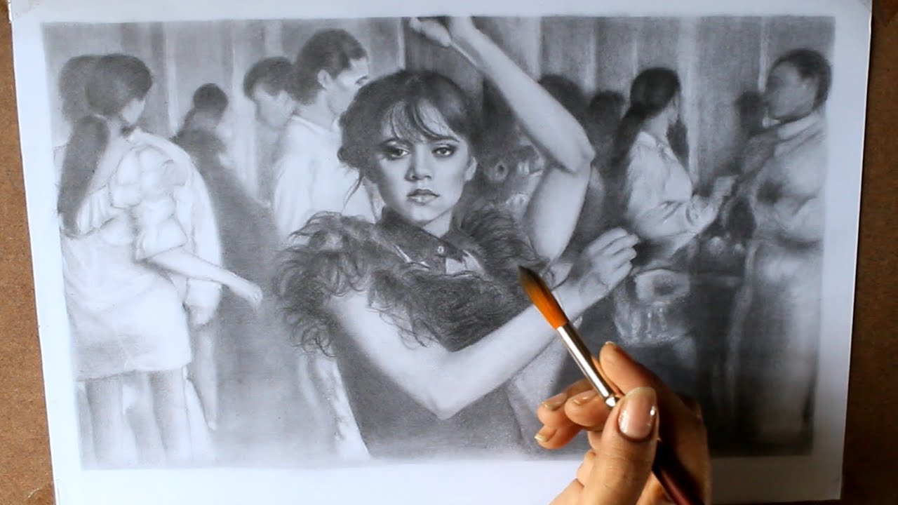 Drawing Wednesday addams //How to draw wednesday addams //charcoal ...
