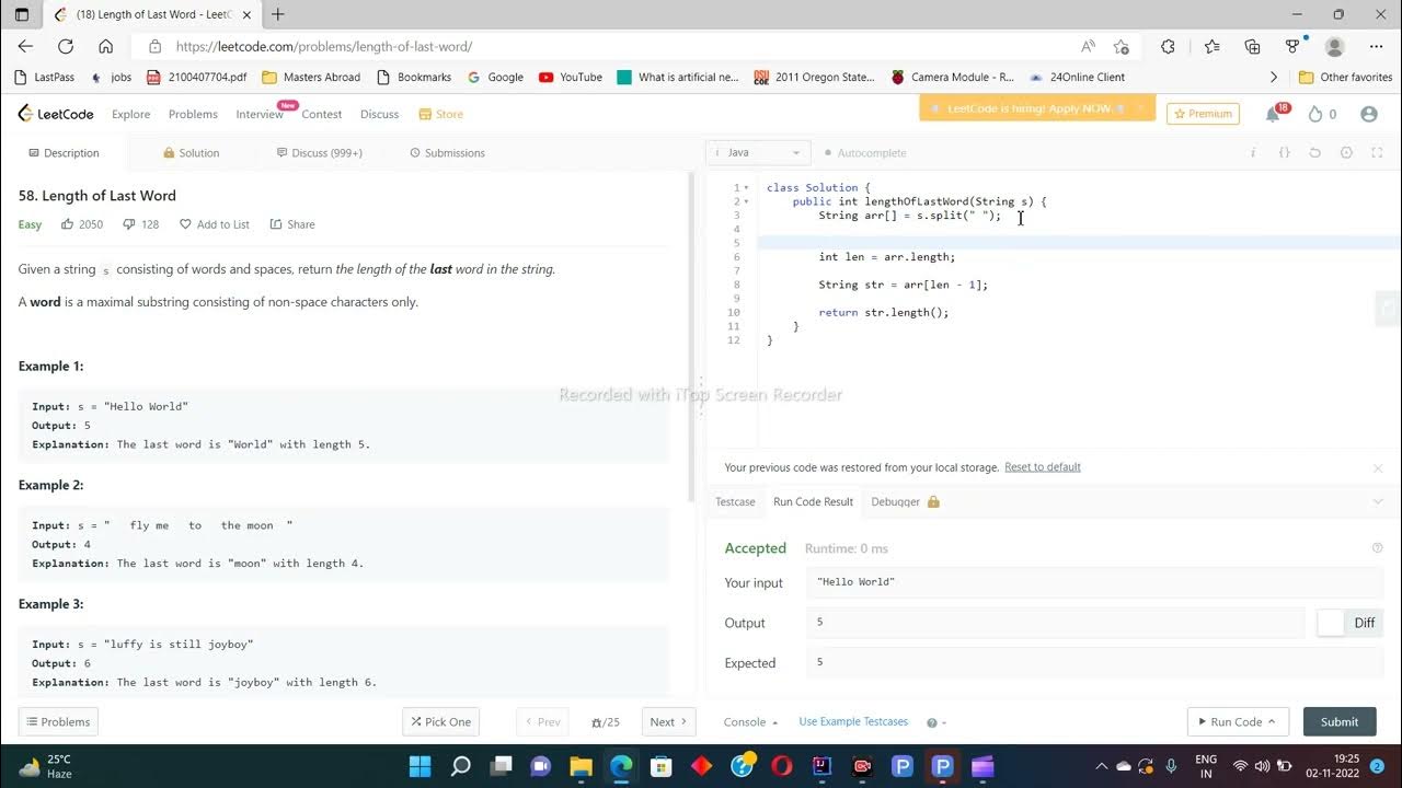 58. Length of Last Word - Leetcode Solution - YouTube