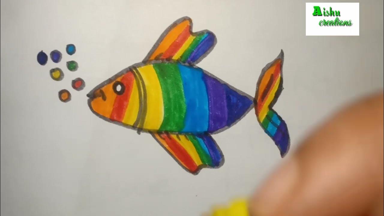 easy to draw rainbow fish / How to draw rainbow fish drawing step by ...