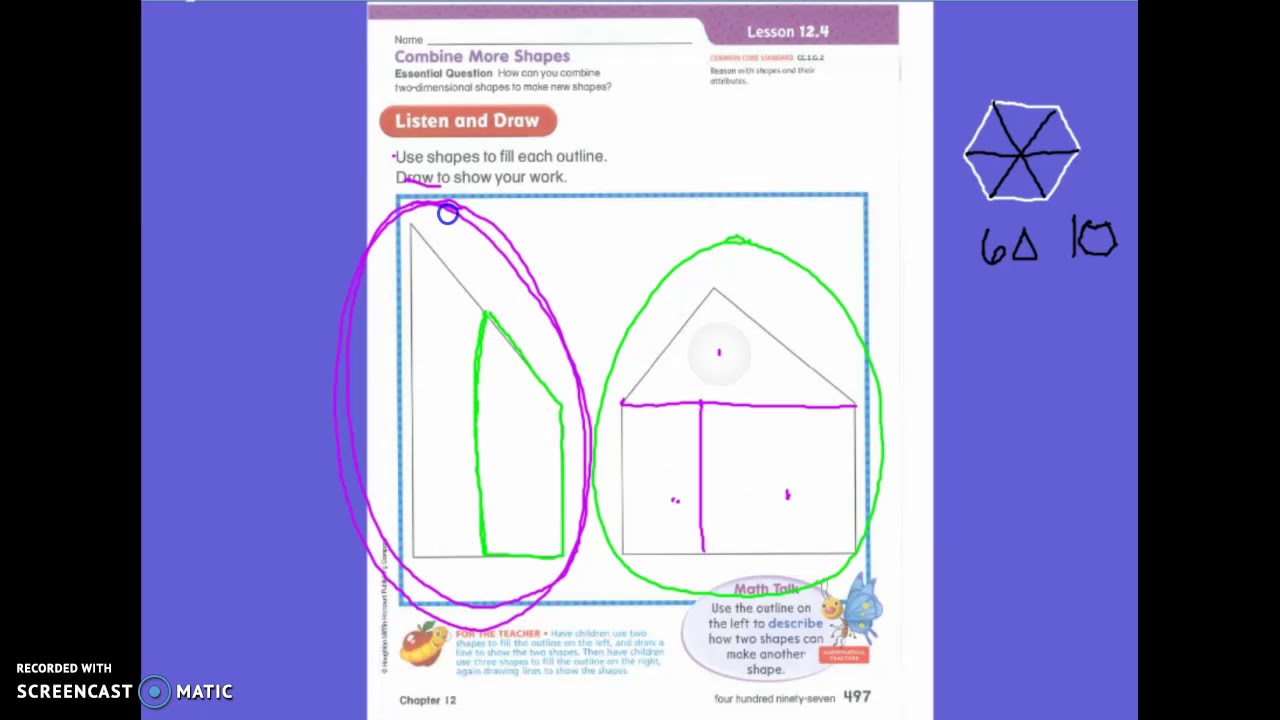 First Grade Math Lesson 12.4 Combine More Shapes - YouTube