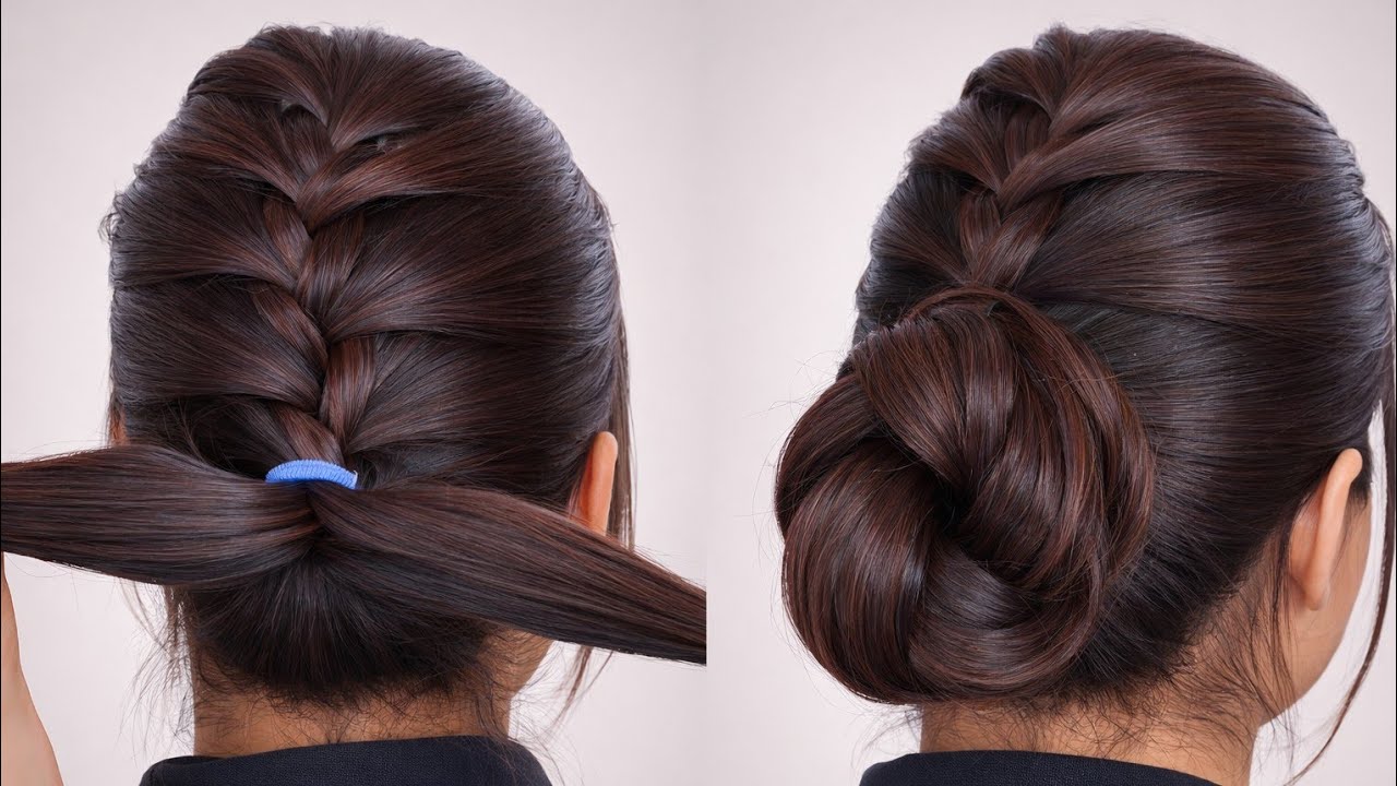 This Braid Bun Hairstyle Looks Real! l bun hair style girl - YouTube