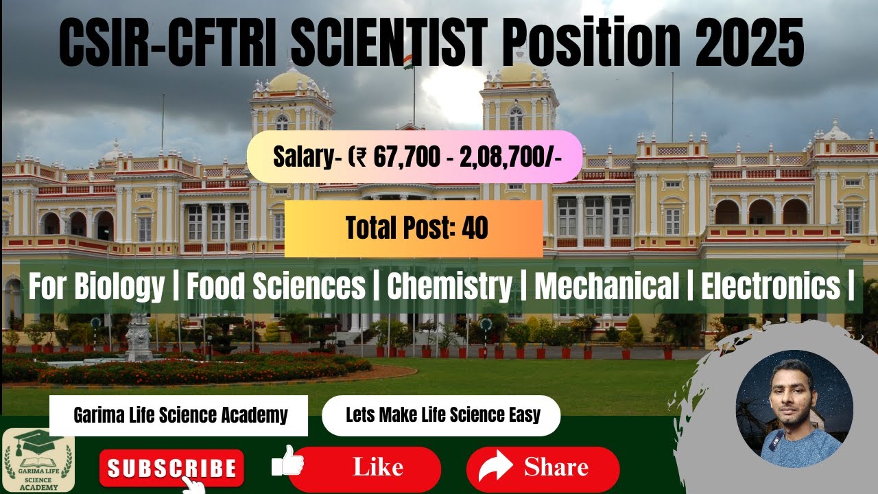 Scientists Position at CSIR-CFTRI || Total Post: 40 || Biology ...