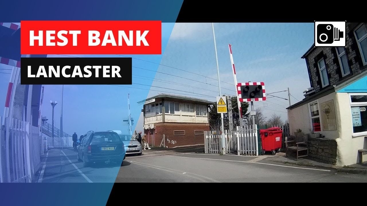 Drive in Hest Bank, over the railway crossing to the beach at Morecambe ...