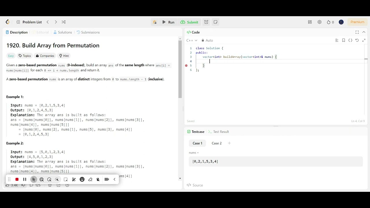 1920 Build Array From Permutation Array Leetcode C Youtube