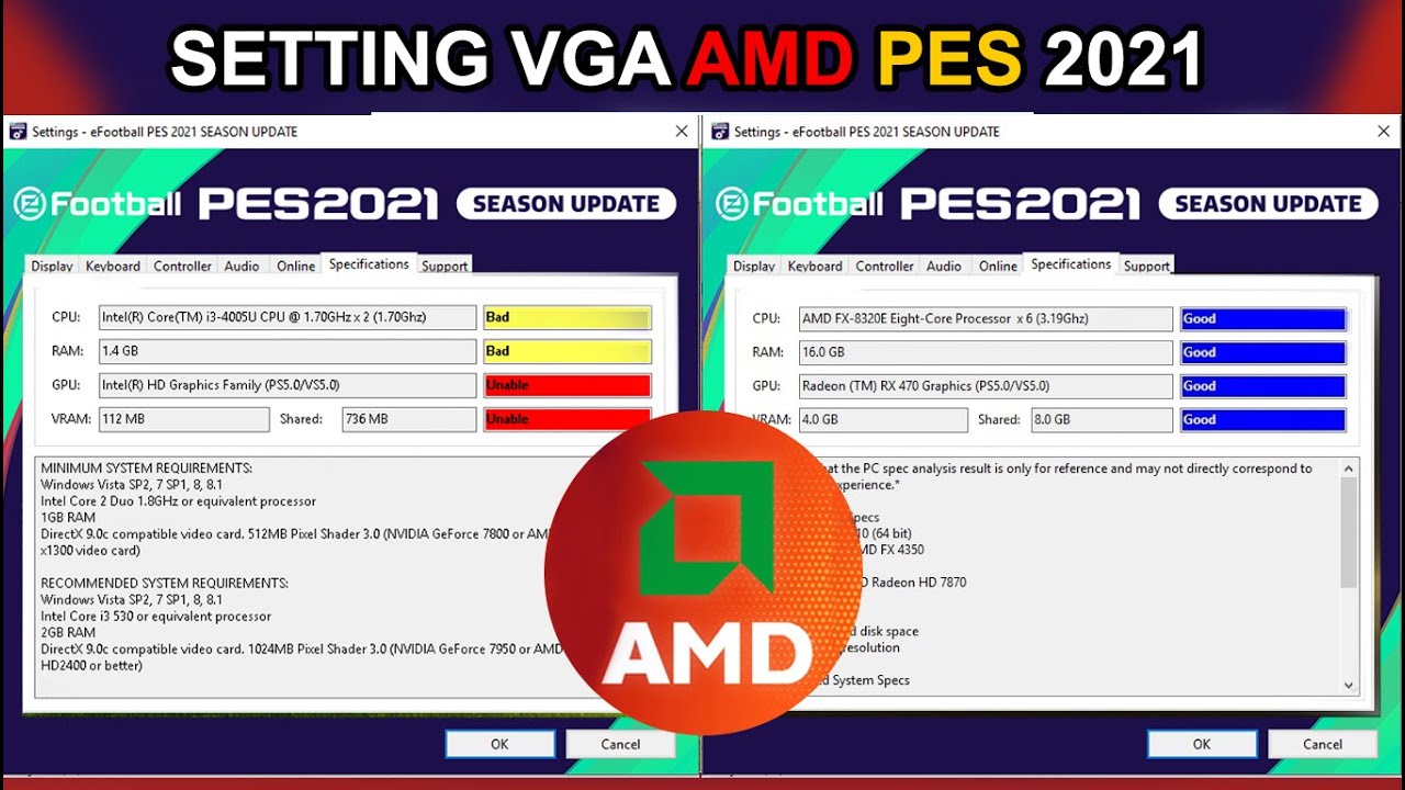 CARA ATASI VGA GPU DAN VRAM AMD TIDAK TERDETEKSI DI PES 2022 2021 2019 ...