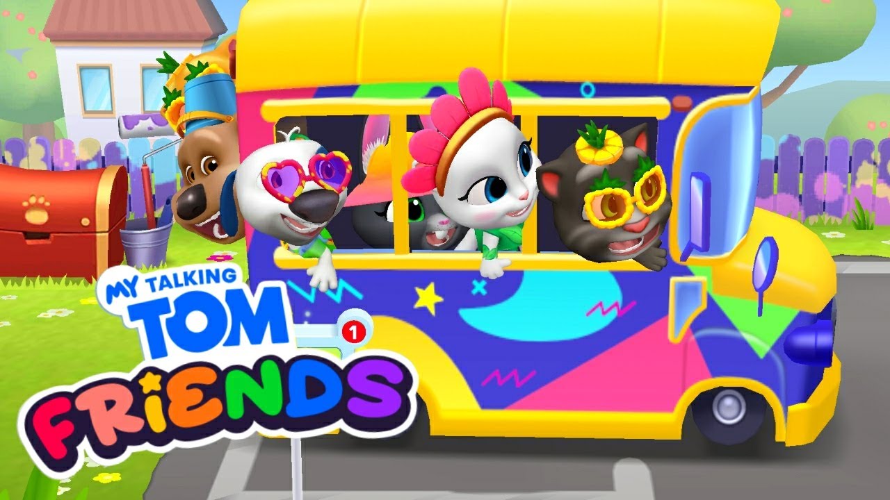 My Talking Tom Friends New Bus Paint Update Gameplay Walkthrough ...