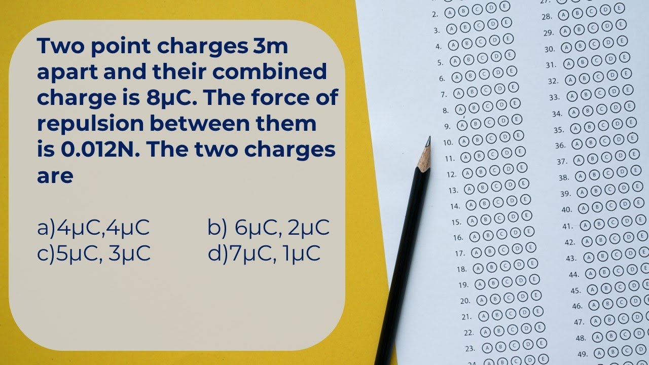 Two point charges 3m apart and their combined charge is 8μC. The force ...