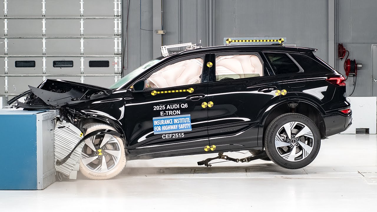 2025 Audi Q6 e-tron updated moderate overlap IIHS crash test - YouTube