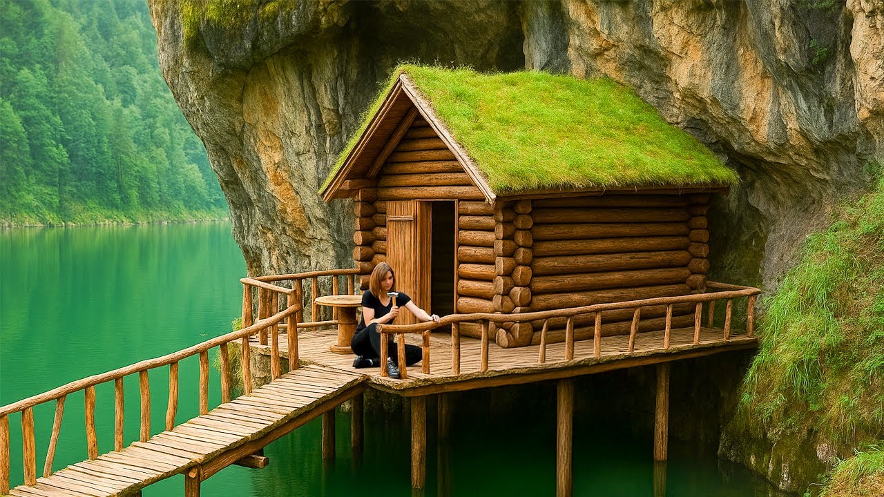 Full Video: 45 days of the girl building a log cabin, hunting and ...