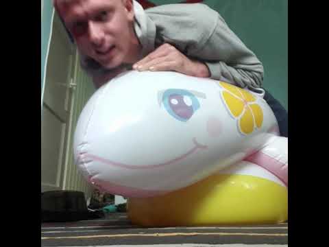 Deflate the beachball with bestway white dolphin.