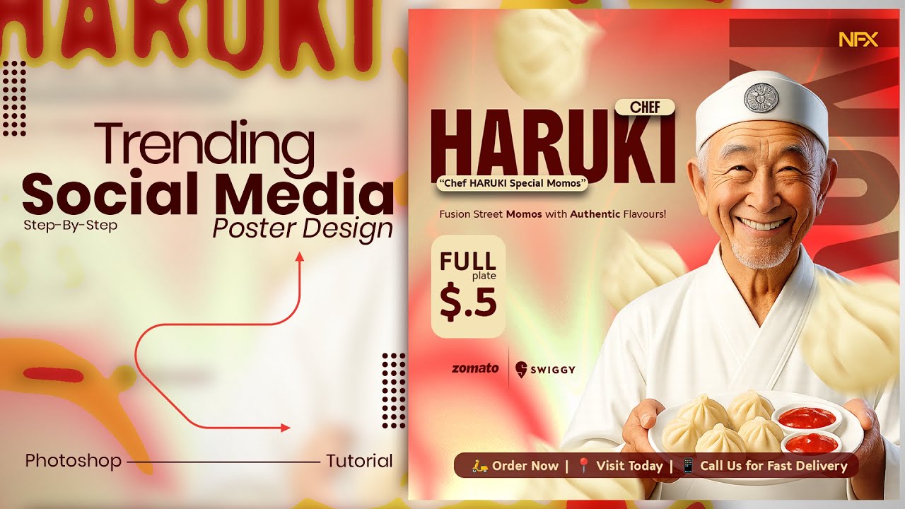 Eye-Catching Food Poster Design Tutorial | Chef Haruki Special Momos ...