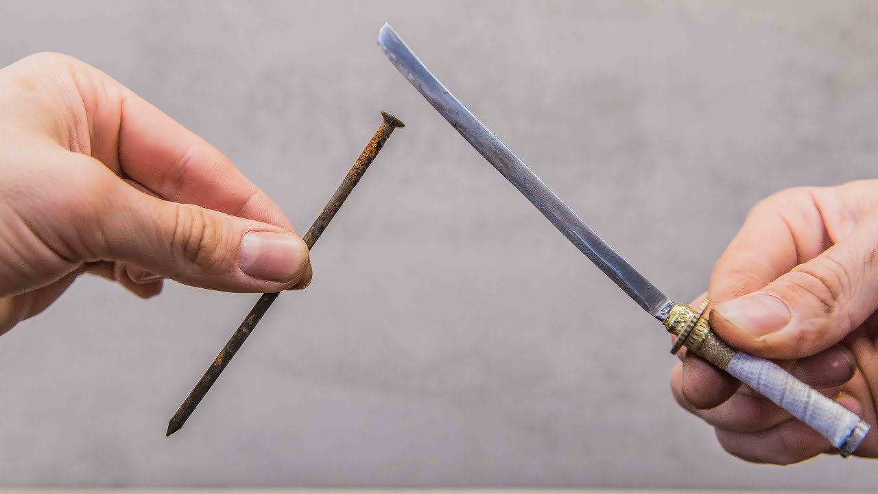 Forging KATANA out of Rusted iron NAIL - YouTube