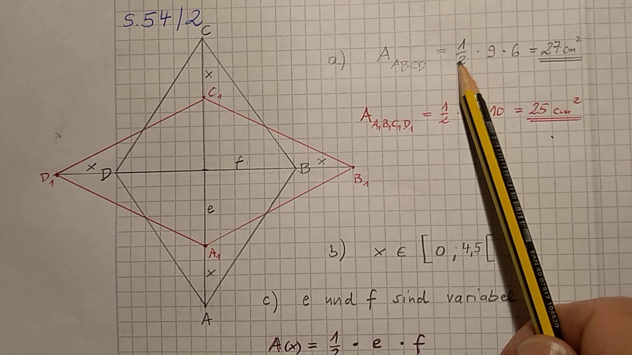 S. 54/2 Mathe Realschule Bayern 9II/III Flächeninhalt Raute (x ...