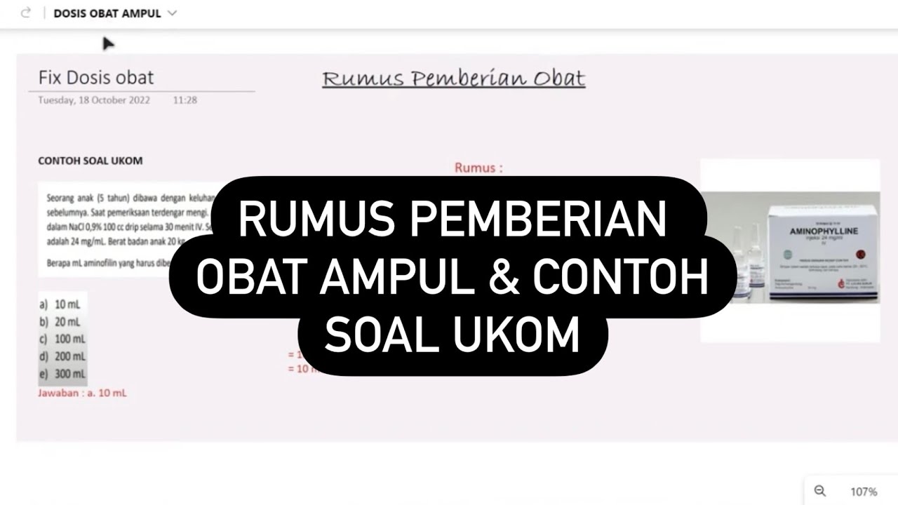RUMUS MENGHITUNG DOSIS OBAT SEDIAAN AMPUL & CONTOH SOAL UKOM #EPS.1 ...