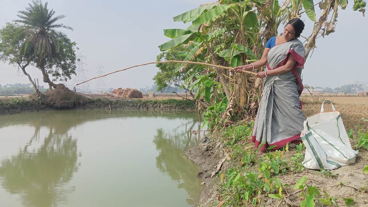 Fishing video||traditional lady catching Big fish by using hook unique ...