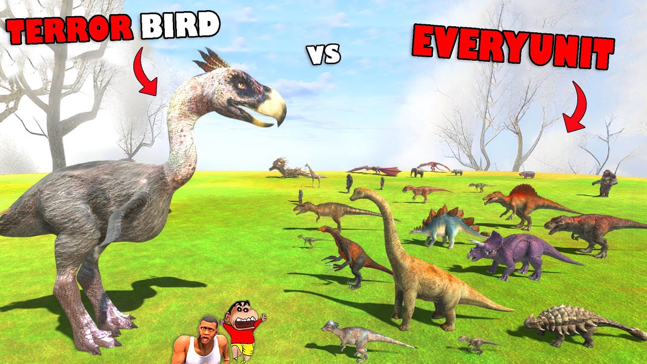 NEW Terror Bird vs EVERYUNIT | Brachiosaurus T-rex in Animal Revolt ...