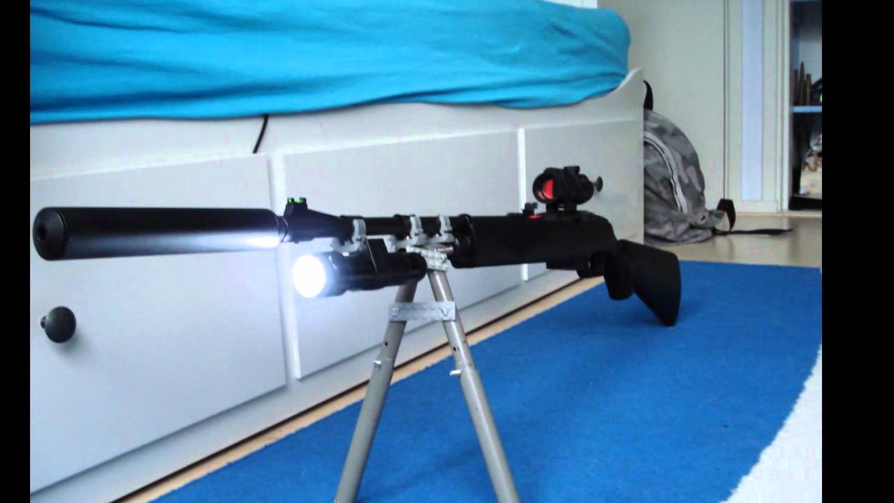 crosman 1077 with silencer and red-dot - YouTube