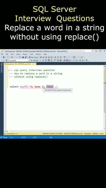 sql query Interview Question what is stuff function and explain with an example #sqlinterview ...